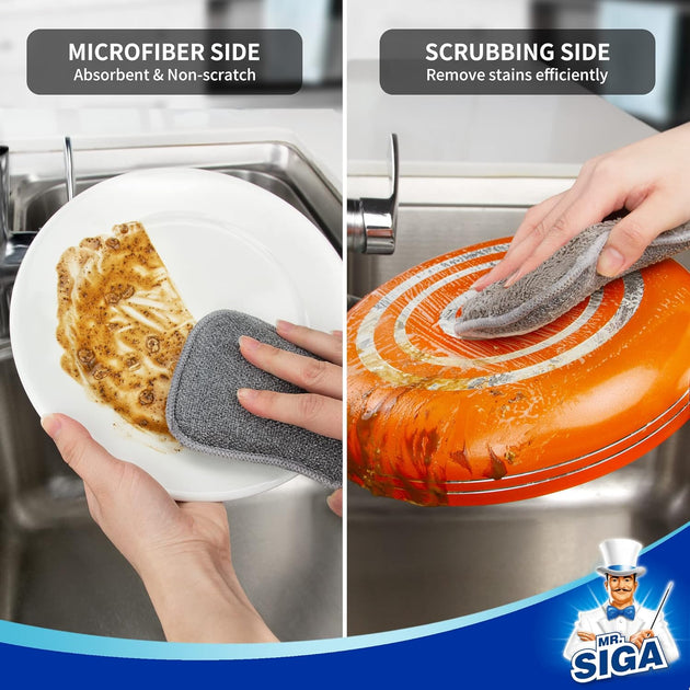 MR.SIGA Dual-Sided Scrub Sponges, Long lasting, Reusable Dishwashing S