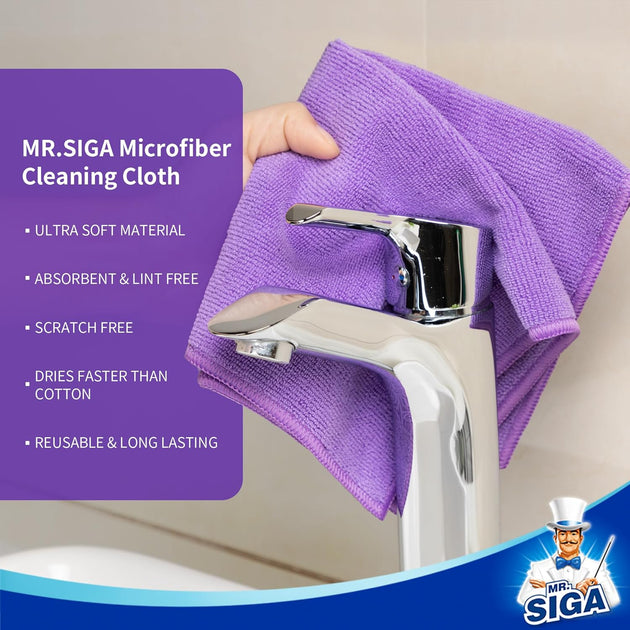 MR.SIGA Microfiber Cleaning Cloths, All-Purpose Microfiber Towels, Str